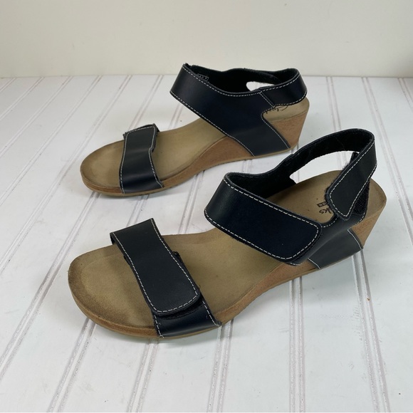 Clarks | Shoes | Clarks Alto Madi Black Leather Wedge Heels | Poshmark